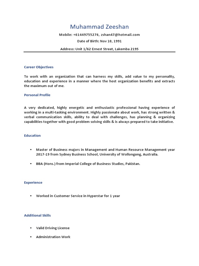 Muhammad Zeeshan: Career Objectives | PDF