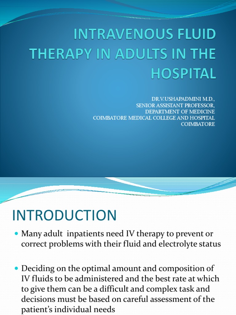 Intravenous Fluid Therapy in Adults in The Hospital | PDF | Saline ...