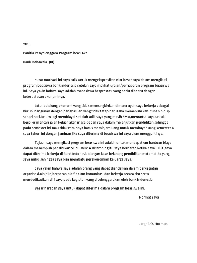 Contoh Motivation Letter | PDF