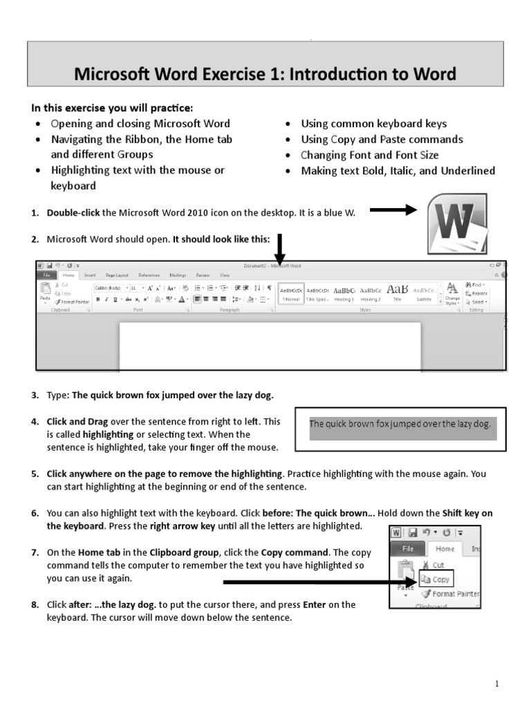 Exercise 1 | PDF | Computer Keyboard | Microsoft Word