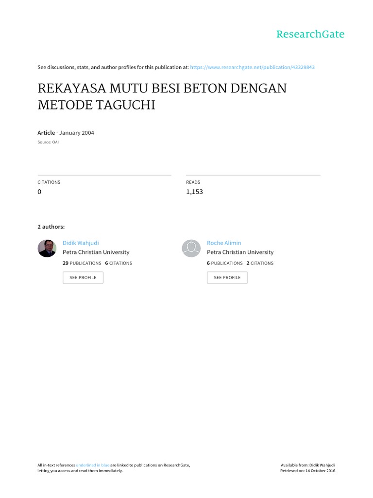 Rekayasa Mutu Besi Beton Dengan Metode Taguchi PDF | PDF