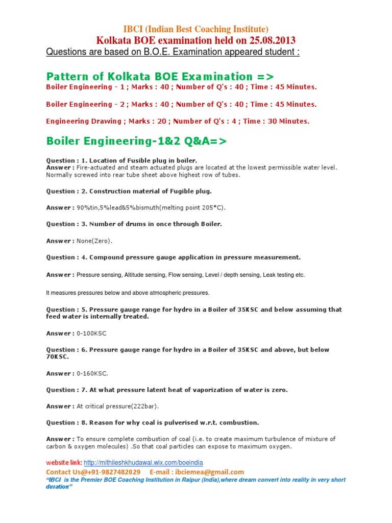 BOE Exam Questions and Answers 2023 | PDF | Boiler | Energy Technology