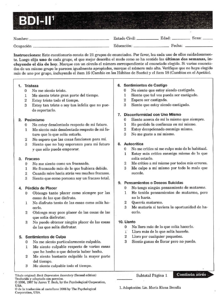 Test Beck Bdi-II | PDF