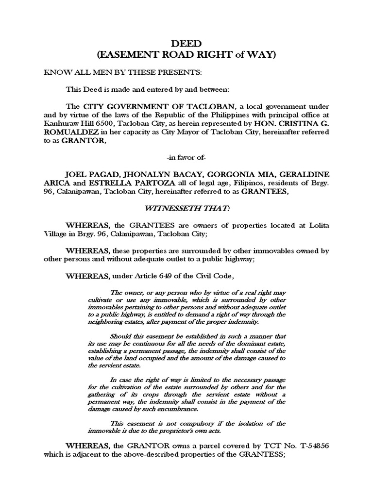 Deed of Road Right of Way | PDF | Easement | Land Lot