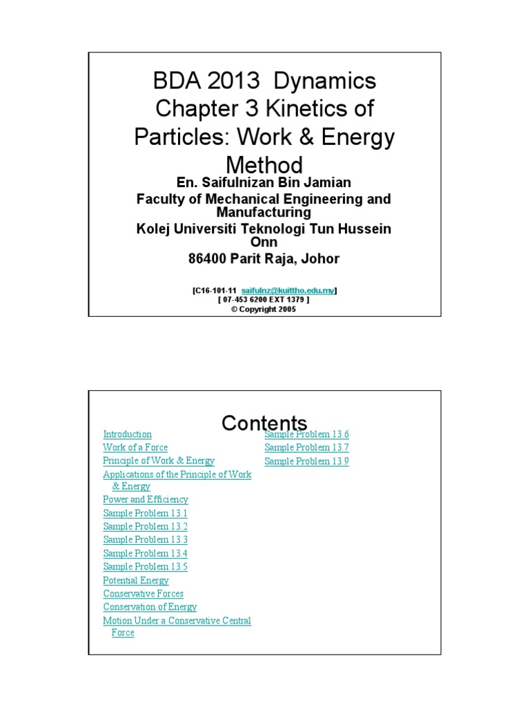 Chapter 3 Work and Energy Method | PDF | Potential Energy | Force