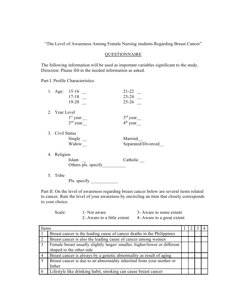 Questionnaire | Breast Cancer | Cancer