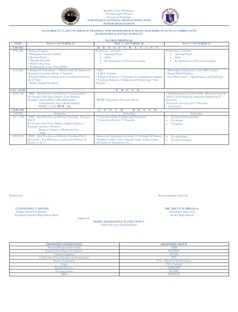 Humss Matrix Shs Proposal 2 | PDF | Curriculum | Lesson Plan