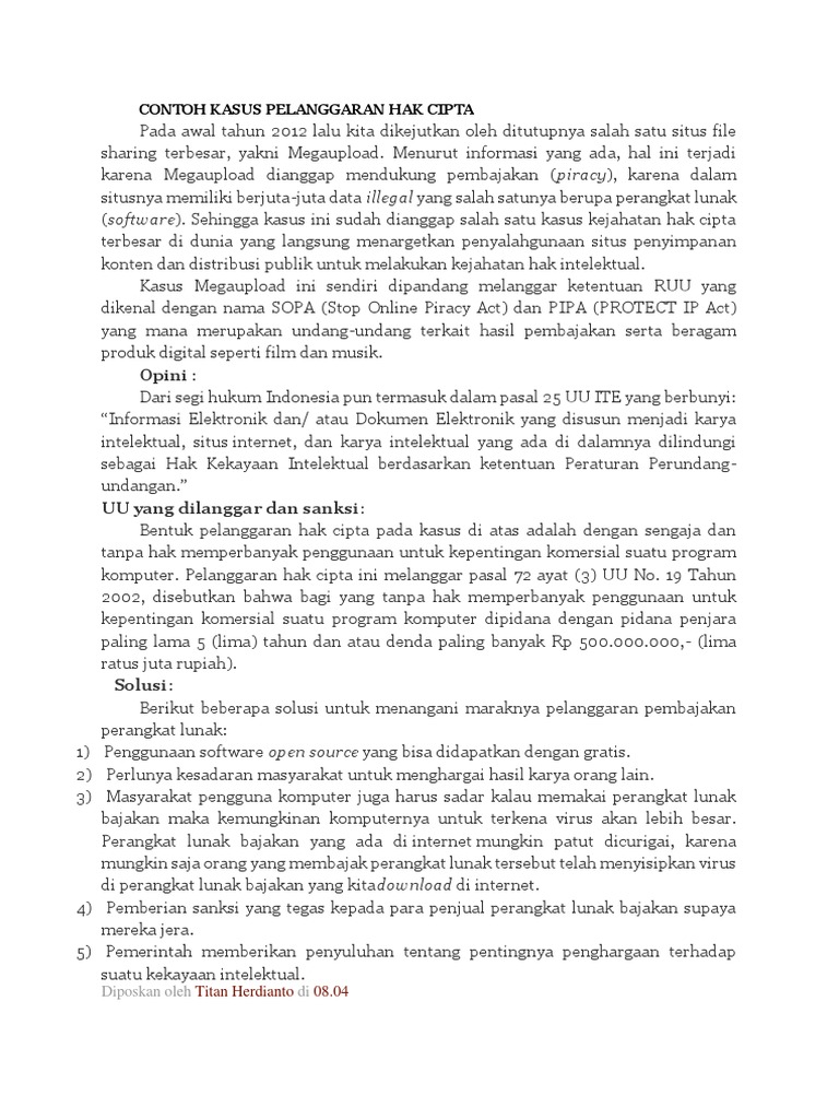 Contoh Kasus Pelanggaran Hak Cipta | PDF