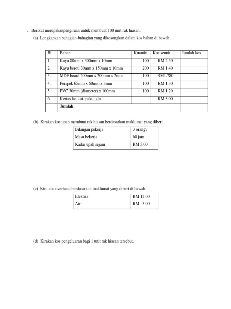 Latihan Ulangkaji Pengiraan Kos Projek | PDF