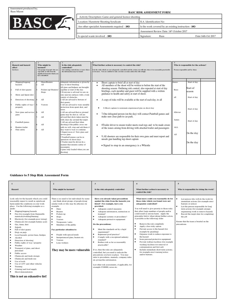 Risk - Assessment - Form 14th Oct 2017 | PDF | Hazards | Risk