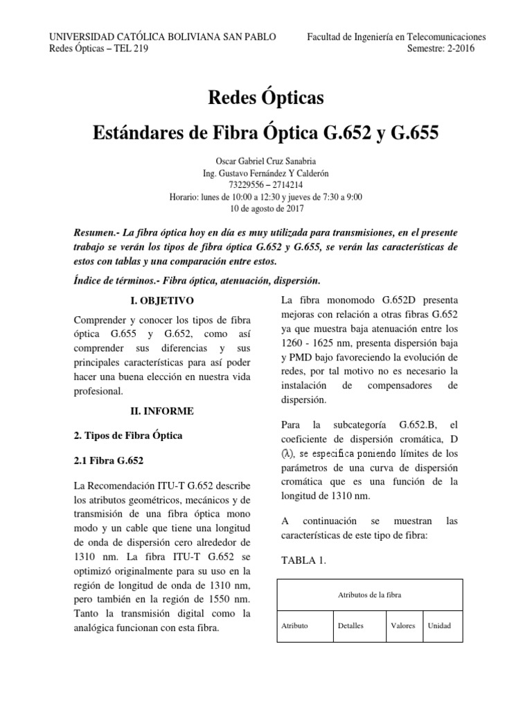 Estandares G.652 y G.655 | PDF | Fibra óptica | Multiplexación por División de Longitud de Onda