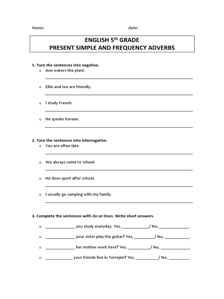English 5 Grade Present Simple and Frequency Adverbs | PDF