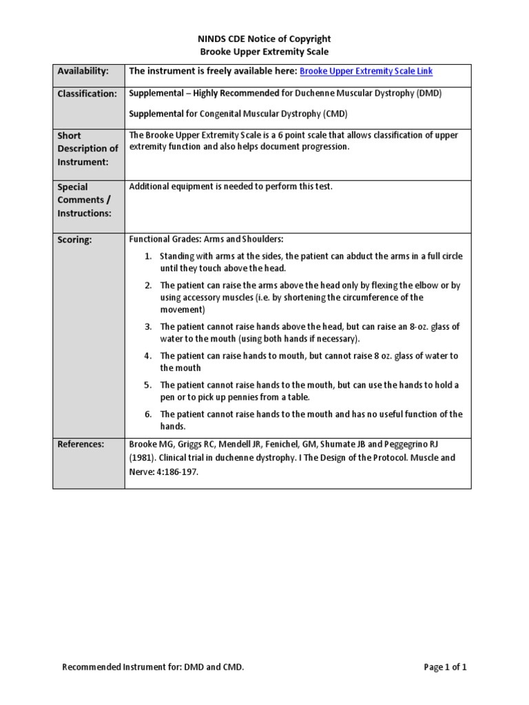 Brooke Upper Extremity Scale NOC Public Domain | PDF | Science ...