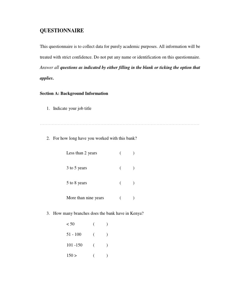 Questionnaire | Marketing Strategy | Strategic Management