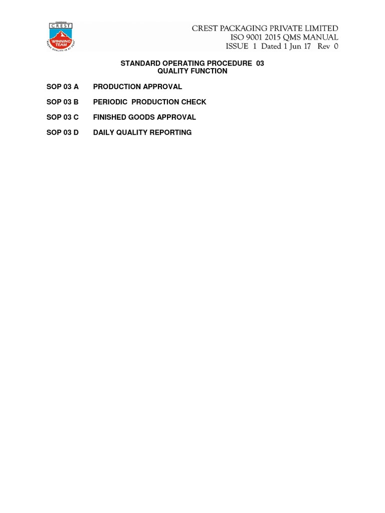 Sop 03 Quality Assurance | PDF