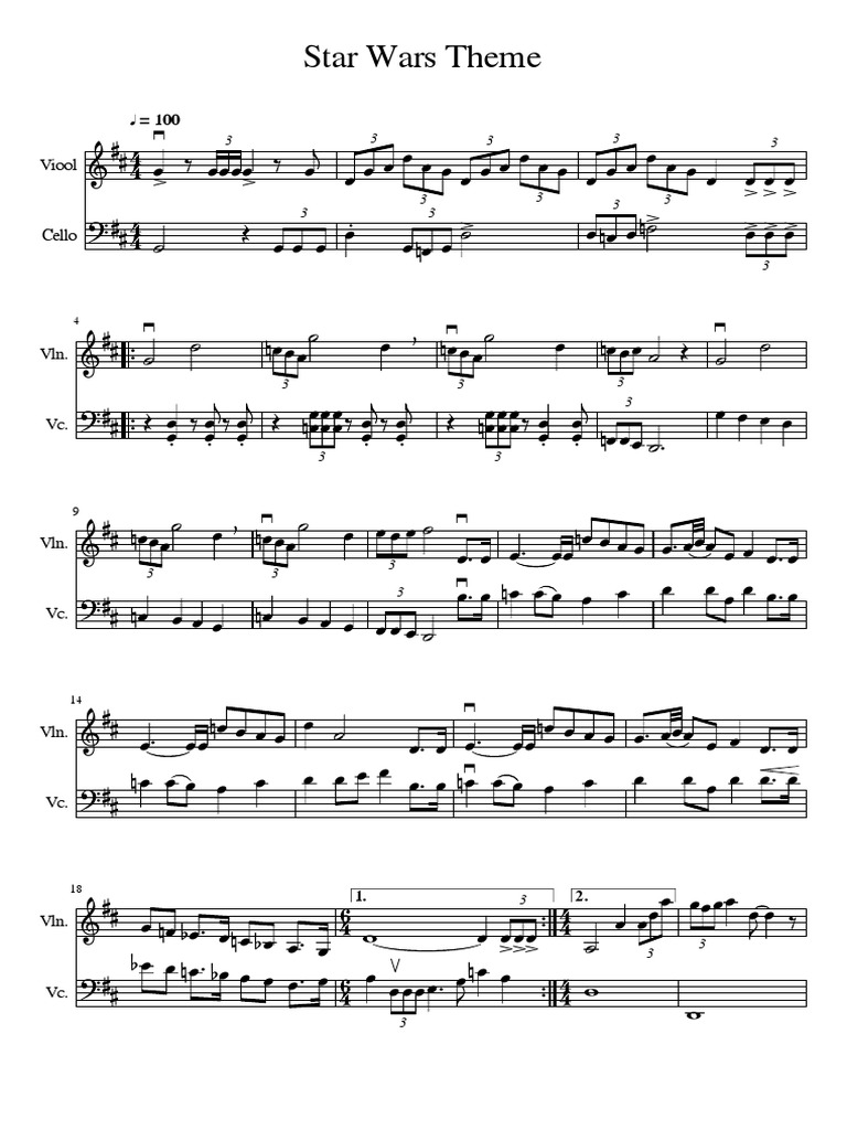 Star Wars Theme For Cello and Violin | PDF | Classical Music | Musical ...