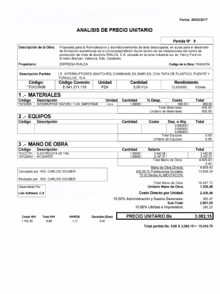 Analisis de Precio Unitario | PDF
