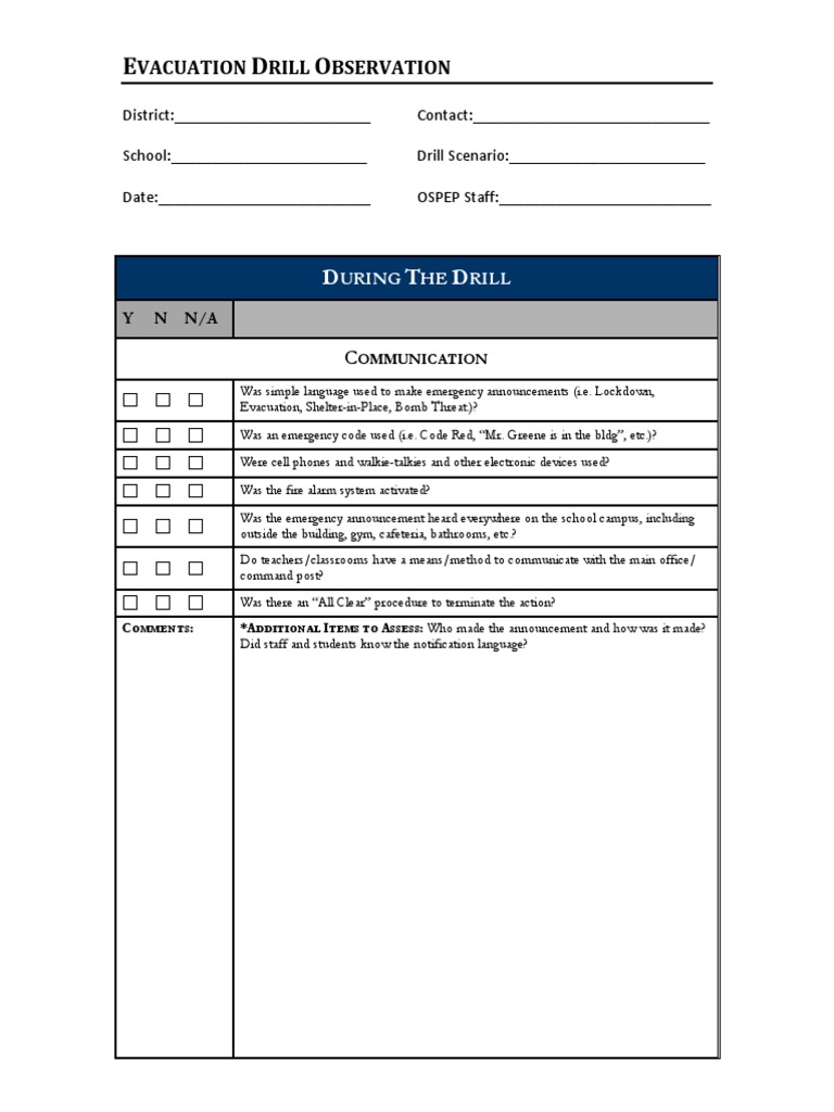 Drill Observation Form Evacuation | PDF | Emergency Management | Public ...