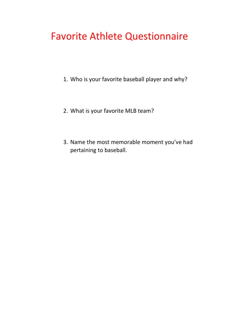 Favorite Baseball Player Questionnaire | PDF