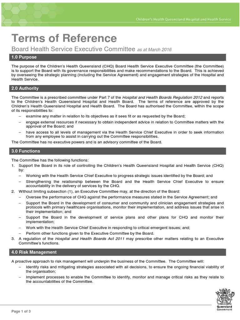 Board Health Service Executive Committee Terms of Reference | PDF ...
