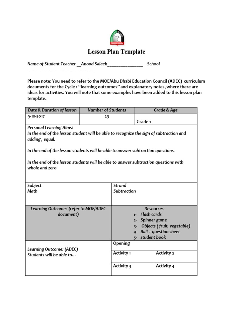 Lesson Plan 0 | PDF | Educational Assessment | Lesson Plan