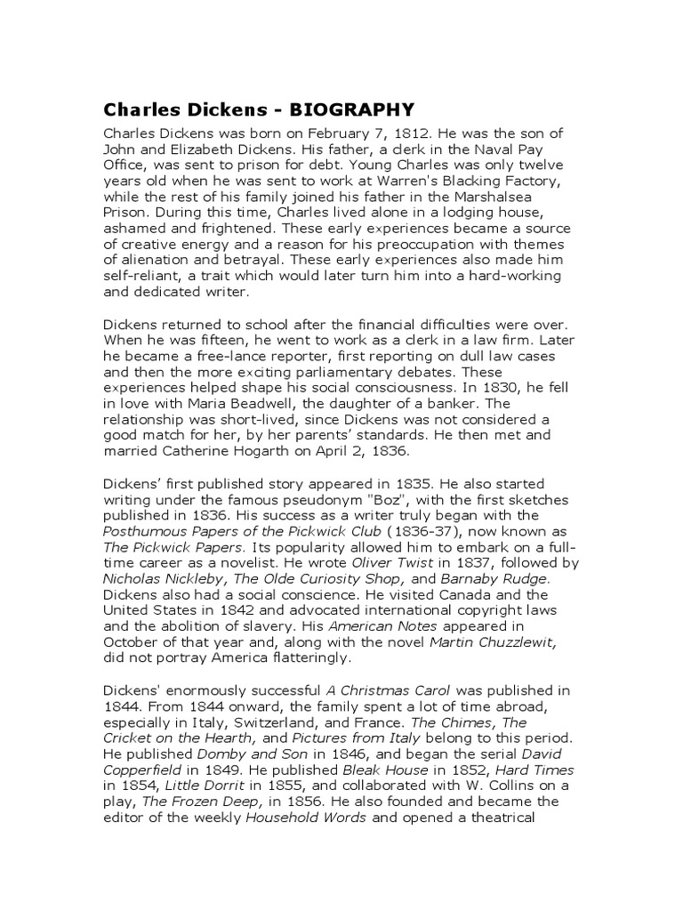 Charles Dickens - BIOGRAPHY.doc | The Pickwick Papers | Charles Dickens