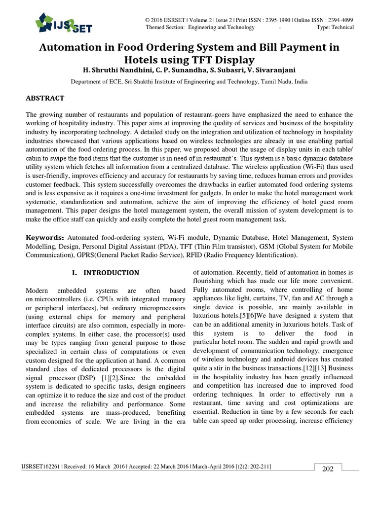 Automation in Food Ordering System and B PDF | PDF | Menu | Gsm