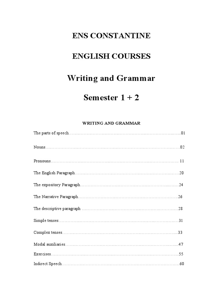 Writing and Grammar S1 S2 1st Year LMD PDF | PDF | Verb | Pronoun
