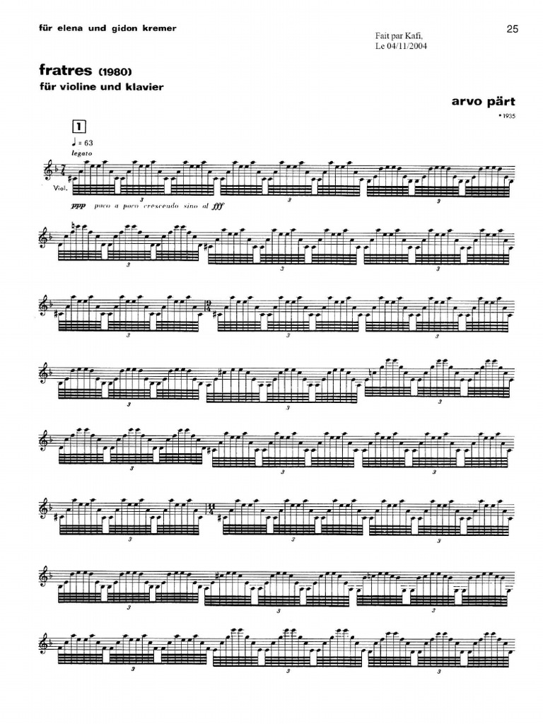 Arvo Part - Fratres - Violín y Piano PDF | PDF