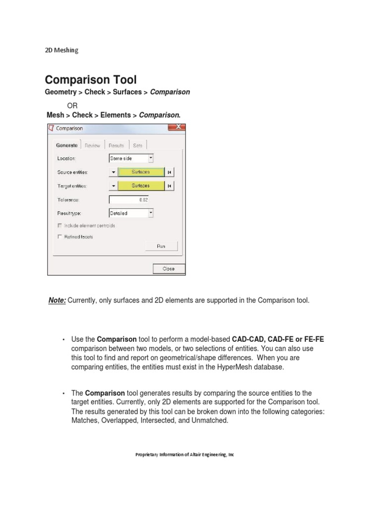 Comparison Tool: Geometry Check Surfaces Comparison | PDF