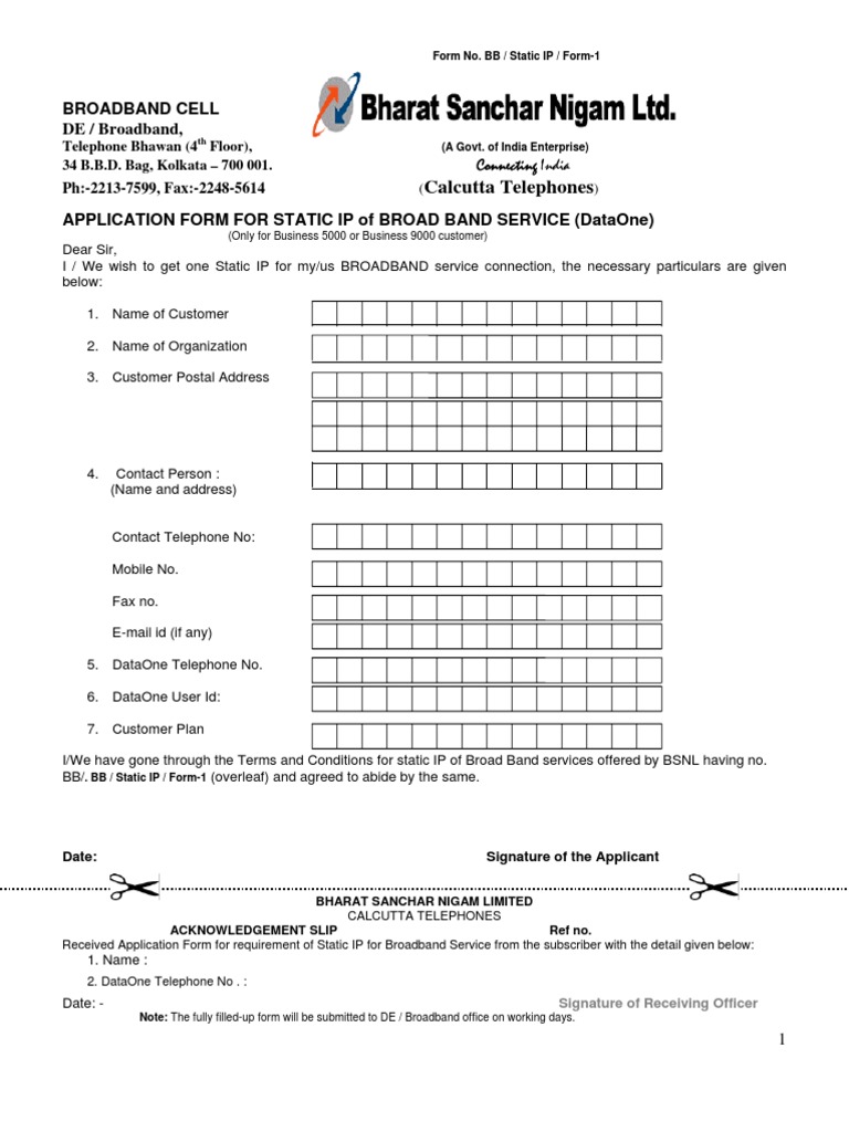 Static IP-Form and Condition | PDF | Internet | Internet Service Provider