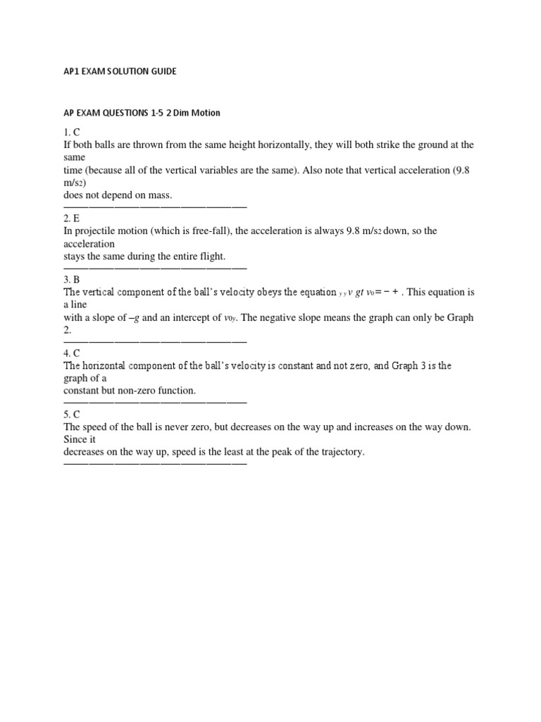 AP Physics 1 Exam Solution Guide | PDF | Velocity | Acceleration