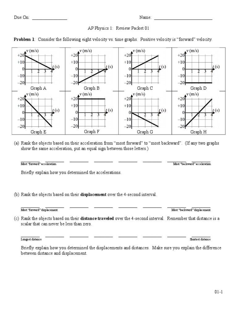 AP Physics 1 - Review Expressing Motion Visually Mathmatically | PDF ...