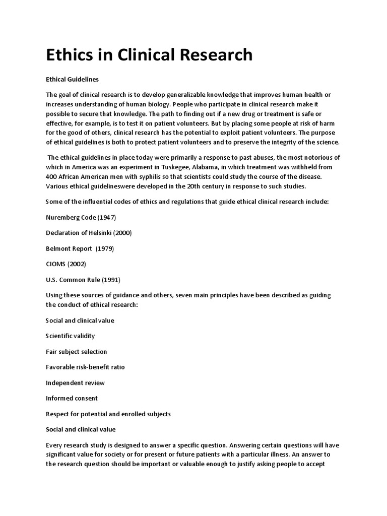 Ethics in Clinical Research | PDF | Clinical Trial | Institutional ...
