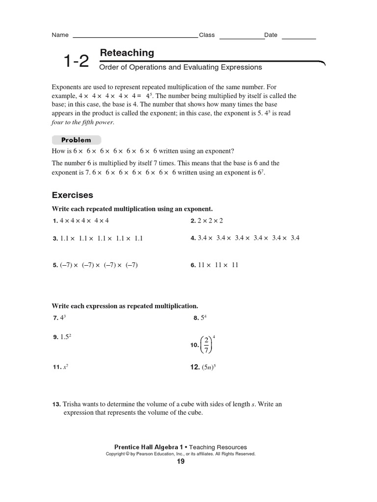 Reteaching 2-2 | PDF | Multiplication | Exponentiation
