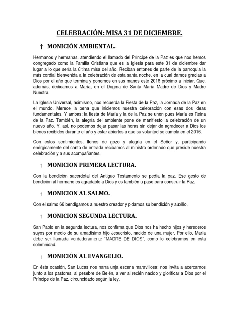 Misa Accion de Gracias 31 de Diciembre | Descargar gratis PDF | Misa (liturgia) | María, madre ...