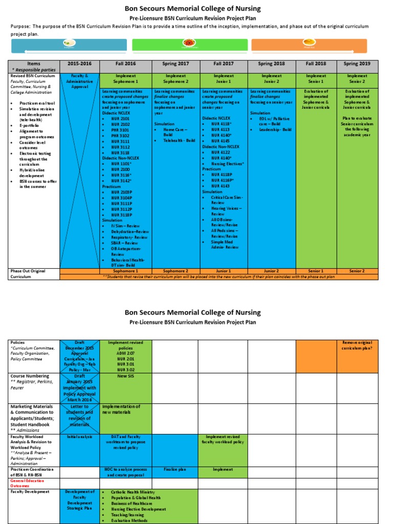 BSN Curriculum Revision Project Plan 2 | PDF | Curriculum | Nursing