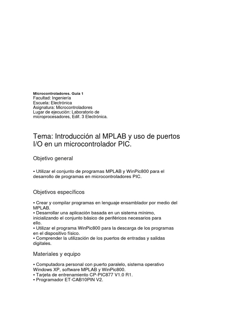 Guía MPLAB: Puertos I/O en PIC | PDF | Programa de computadora | Programación