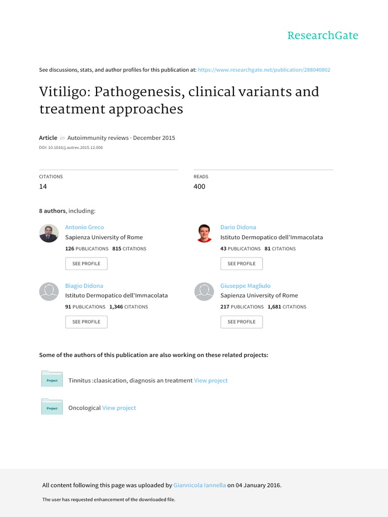 Vitiligo: Pathogenesis, Clinical Variants and Treatment Approaches ...