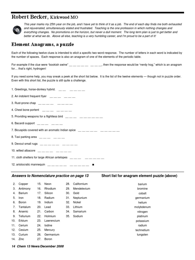 Elements Anagrams 0 | PDF | Crystalline Solids | Periodic Table