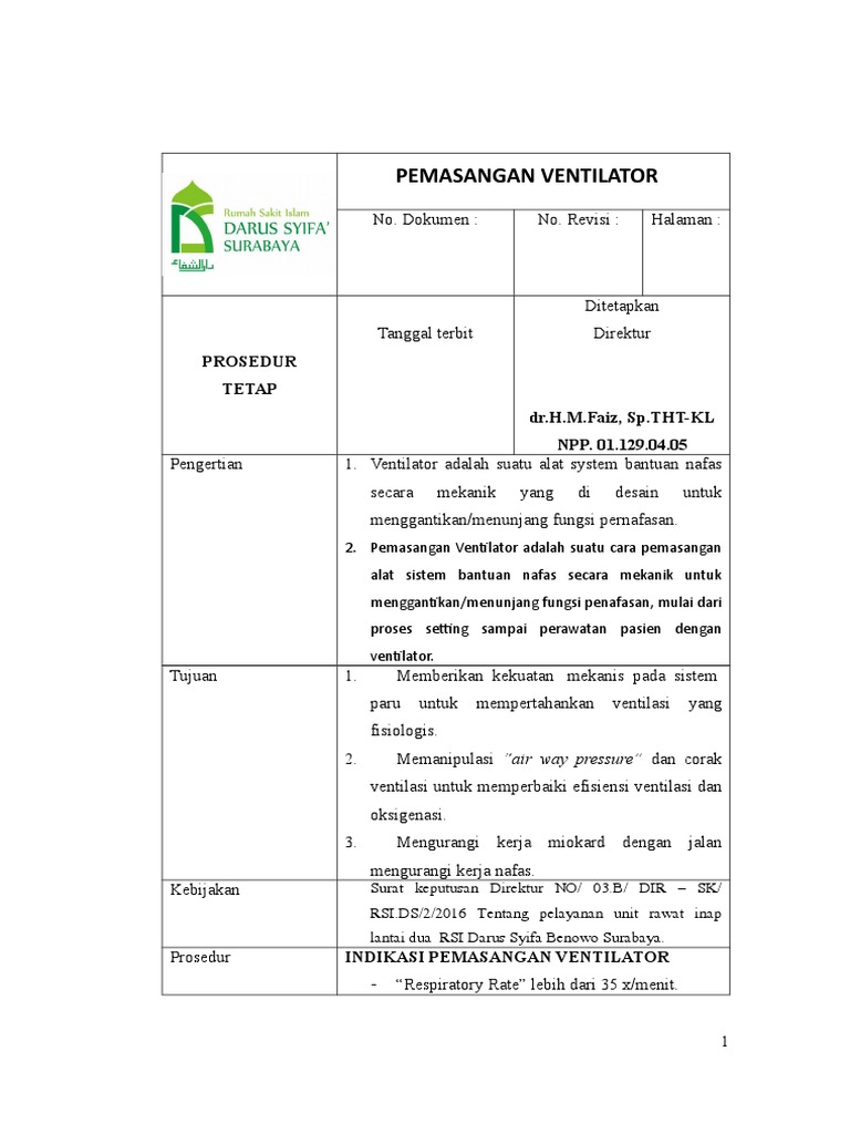 Spo Pemasangan Ventilator | PDF