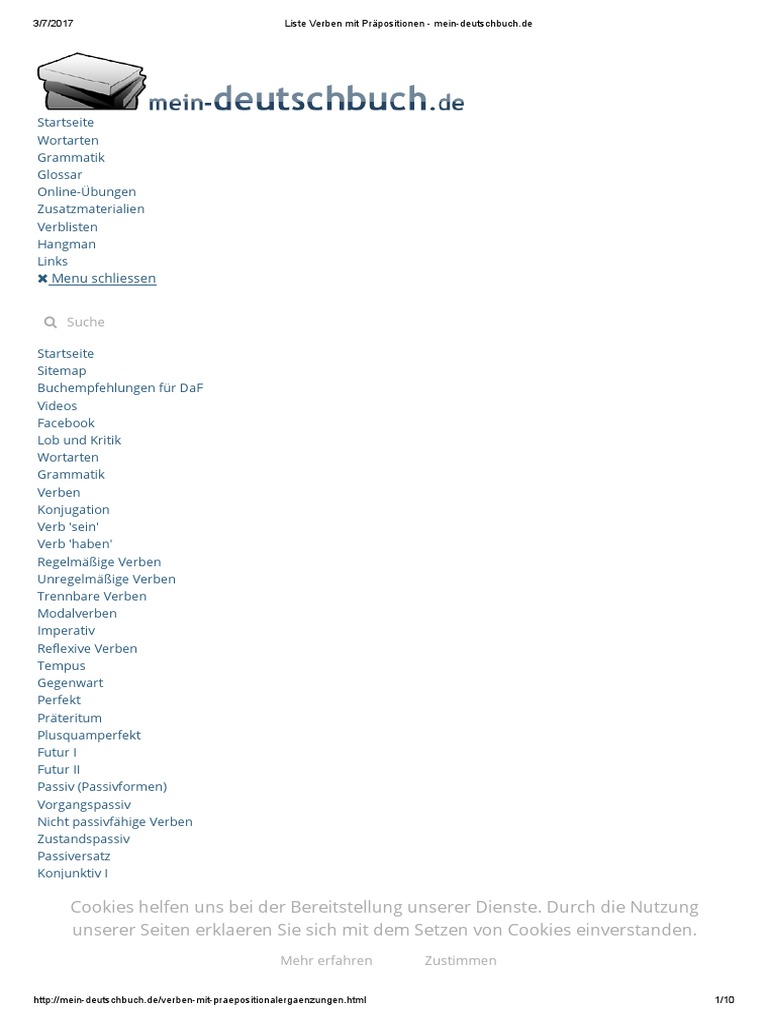 Liste Der Verben Mit Praepositionen