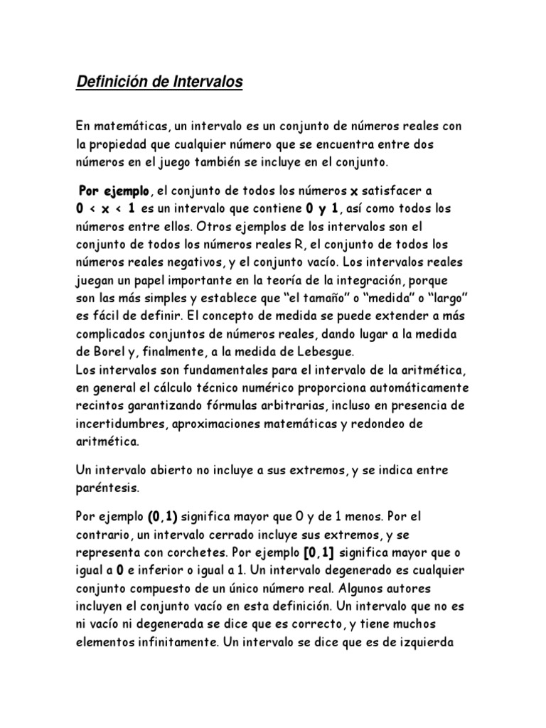 Definición de Intervalos | PDF | Intervalo (Matemáticas) | Conjunto ...