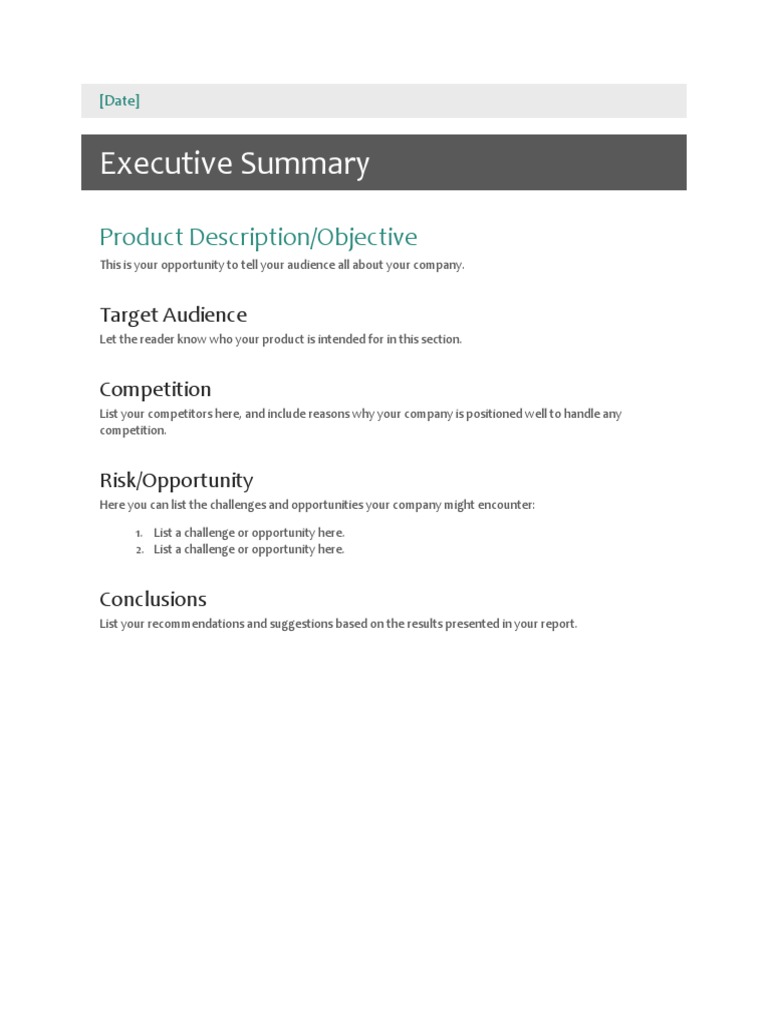Executive Summary: Product Description/Objective | PDF