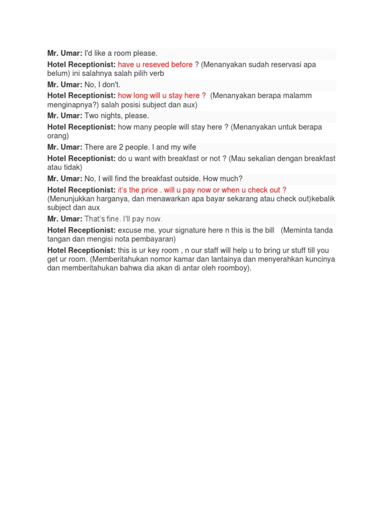 Hotel Check-In and Check-Out Dialogue | PDF