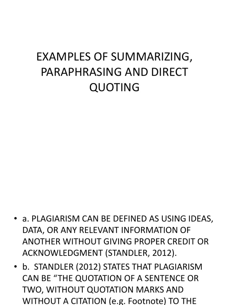 Examples of Summarizing, Paraphrasing and Direct Quoting | PDF
