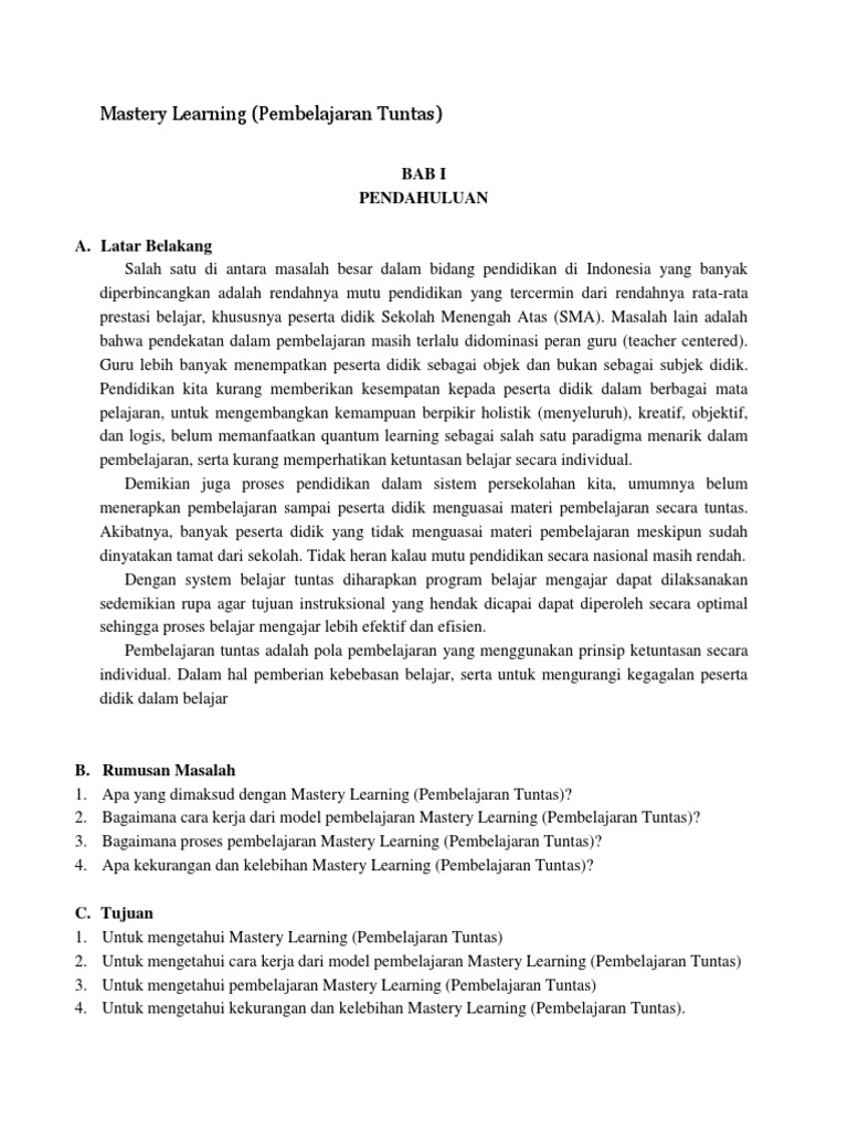 Mastery Learning: Strategi Pembelajaran Tuntas | PDF | Karier ...