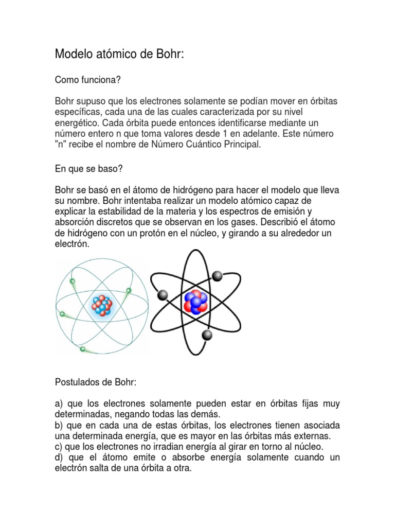 Modelo Atómico de Bohr: Funcionamiento y Postulados | PDF | Ciencia y ...