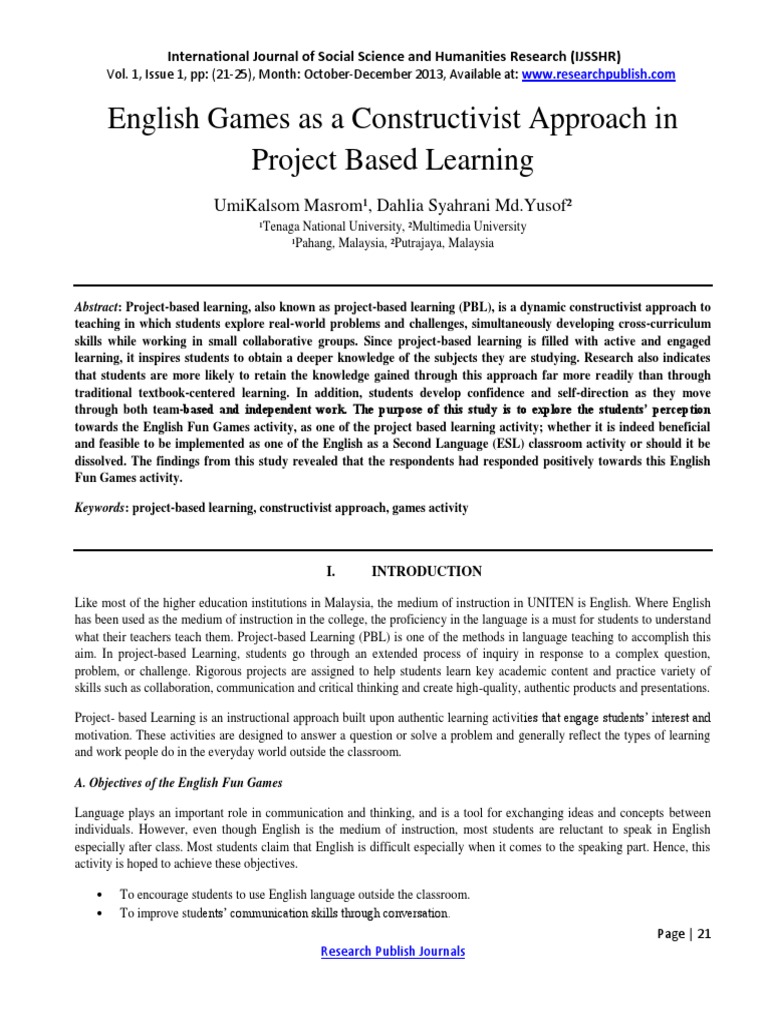 English Games As A Constructivist Approach In Project Based Learning