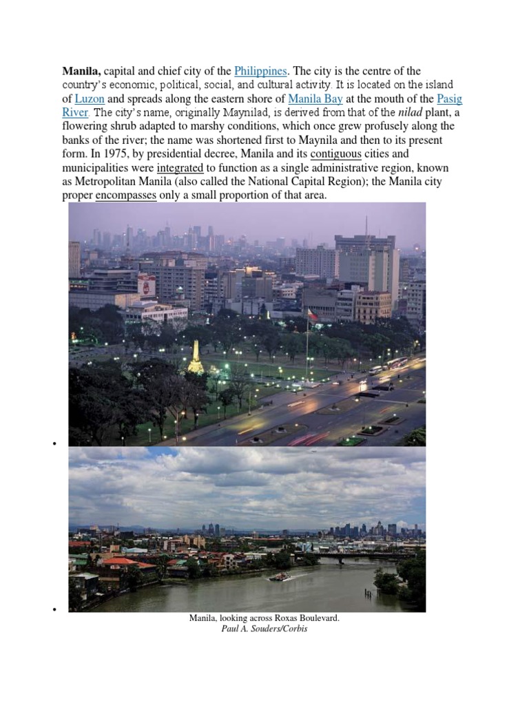Manila, Capital and Chief City of The: Philippines Luzon Manila Bay ...